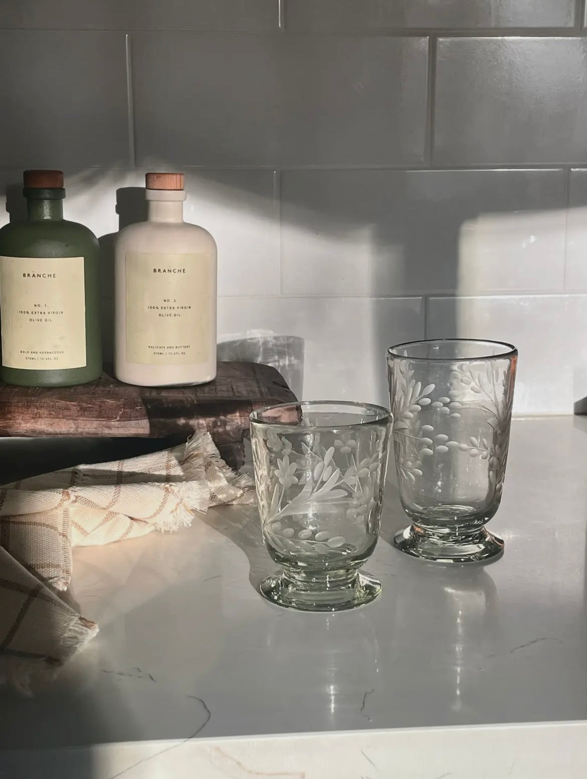 Hand-etched Blown Footed Glass – Villa Lua Home